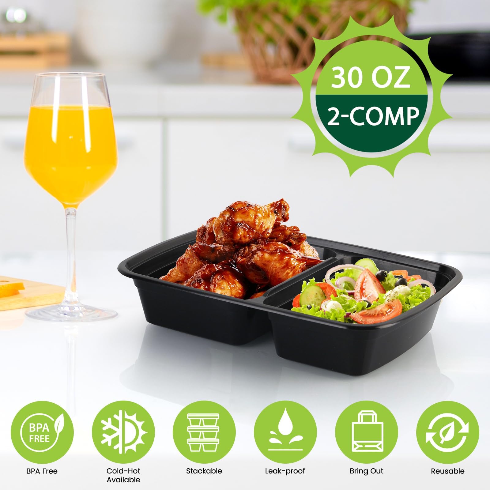 vivigu Meal Prep Containers Reusable 50 Pack - 2 Compartment Plastic Food Containers with Lids, To Go Food Containers BPA-Free, To Go Containers With Lids Microwave, Dishwasher, Freezer Safe 30 oz