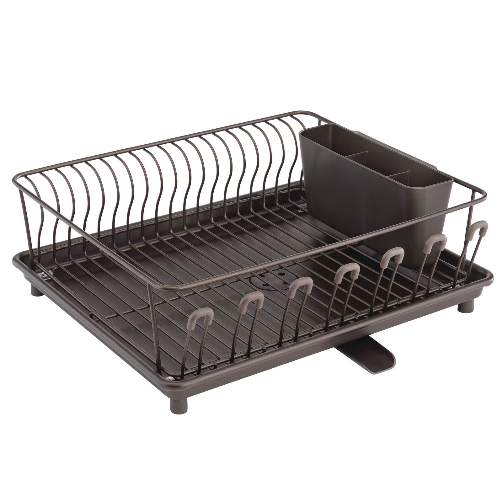 mDesign Alloy Steel Sink Dish Drying Rack Holder with Plastic Swivel Spout Drainboard Tray - Dish Rack/Dish Drainer Storage Organizer for Kitchen Counter - Concerto Collection, Bronze