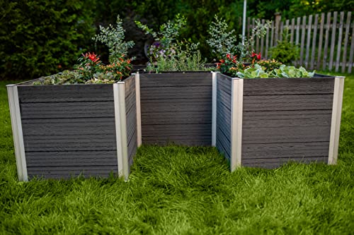 Vita Urbana 6 Foot x 6 Foot Embossed Vinyl Keyhole Garden with Composting Basket, Slate Grey, Gray, Woodgrain, PVC, BPA and Pthalate Free, VT17607