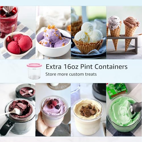 Aelfon Ice Cream Containers for Ninja Creami Pints and Lids 16oz Pint Containers 4Pack Extra Replacement Pints for Ninja Creami NC301, NC300, CN301CO, CN305A Ice Cream Maker(Yellow, Green, Pink, Blue)