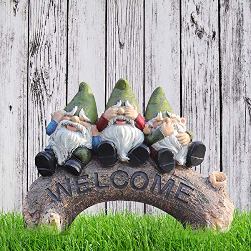 Gnome Garden Decor, Fairy Garden Welcome Sign Statues Whimsical Gnomes Sculptures for Yard Patio Outside Home