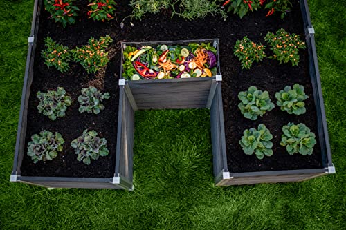 Vita Urbana 6 Foot x 6 Foot Embossed Vinyl Keyhole Garden with Composting Basket, Slate Grey, Gray, Woodgrain, PVC, BPA and Pthalate Free, VT17607