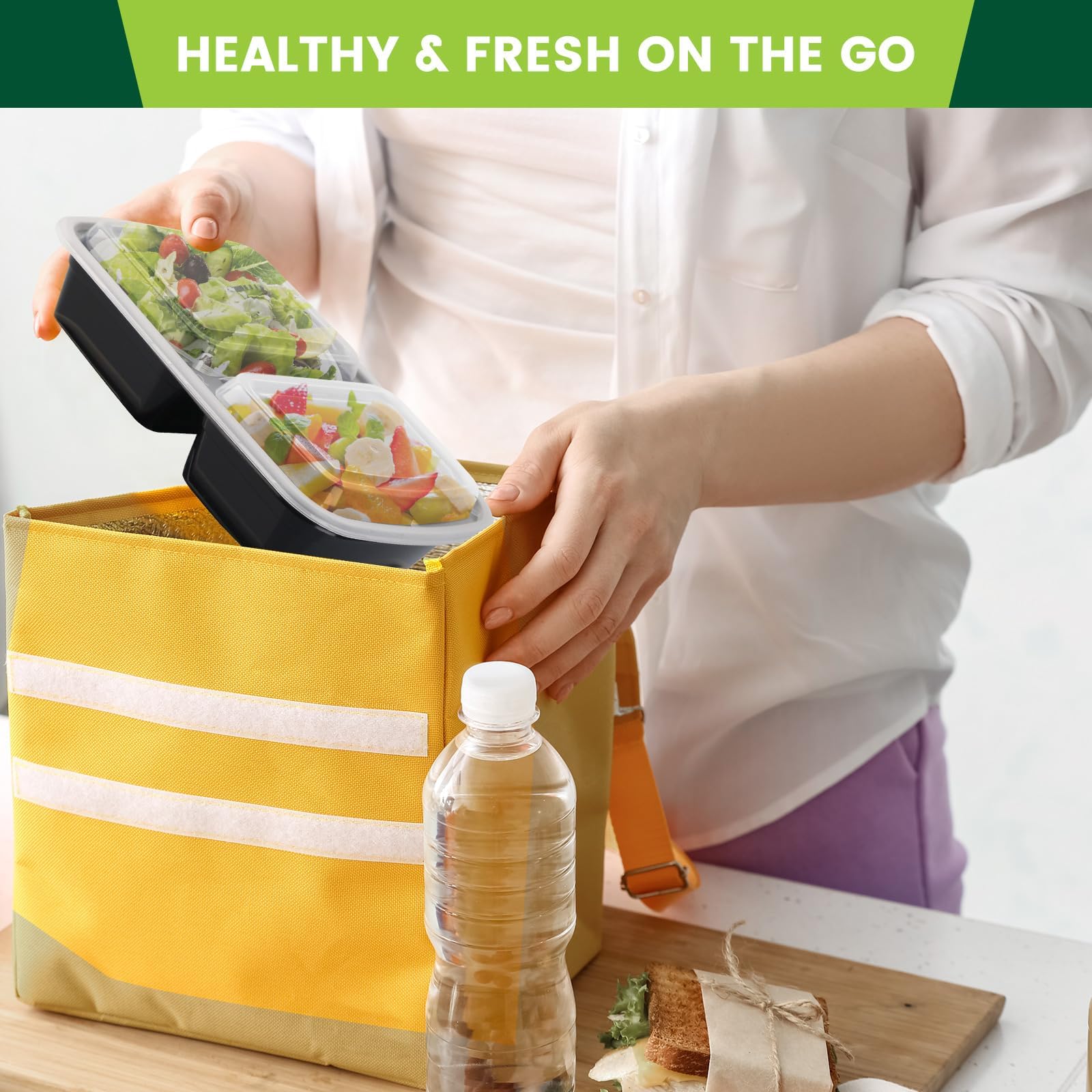 vivigu Meal Prep Containers Reusable 50 Pack - 2 Compartment Plastic Food Containers with Lids, To Go Food Containers BPA-Free, To Go Containers With Lids Microwave, Dishwasher, Freezer Safe 30 oz