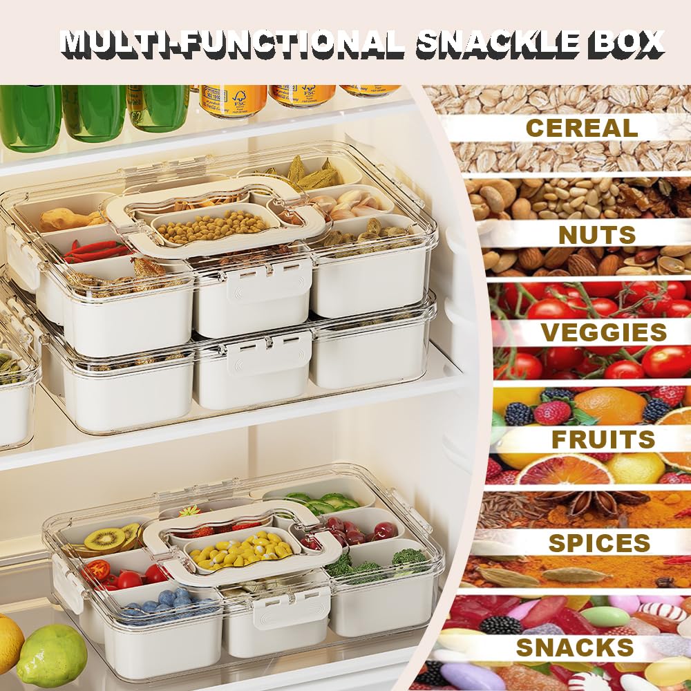 Iosjeude Tackle Box For Snacks, Divided Serving Tray With Lid And Handle, 9 Compartment Portable Snack Platters For Fruit, Nuts, Candy, Entertaining, Party, Picnic, Food Storage for Travel Beach