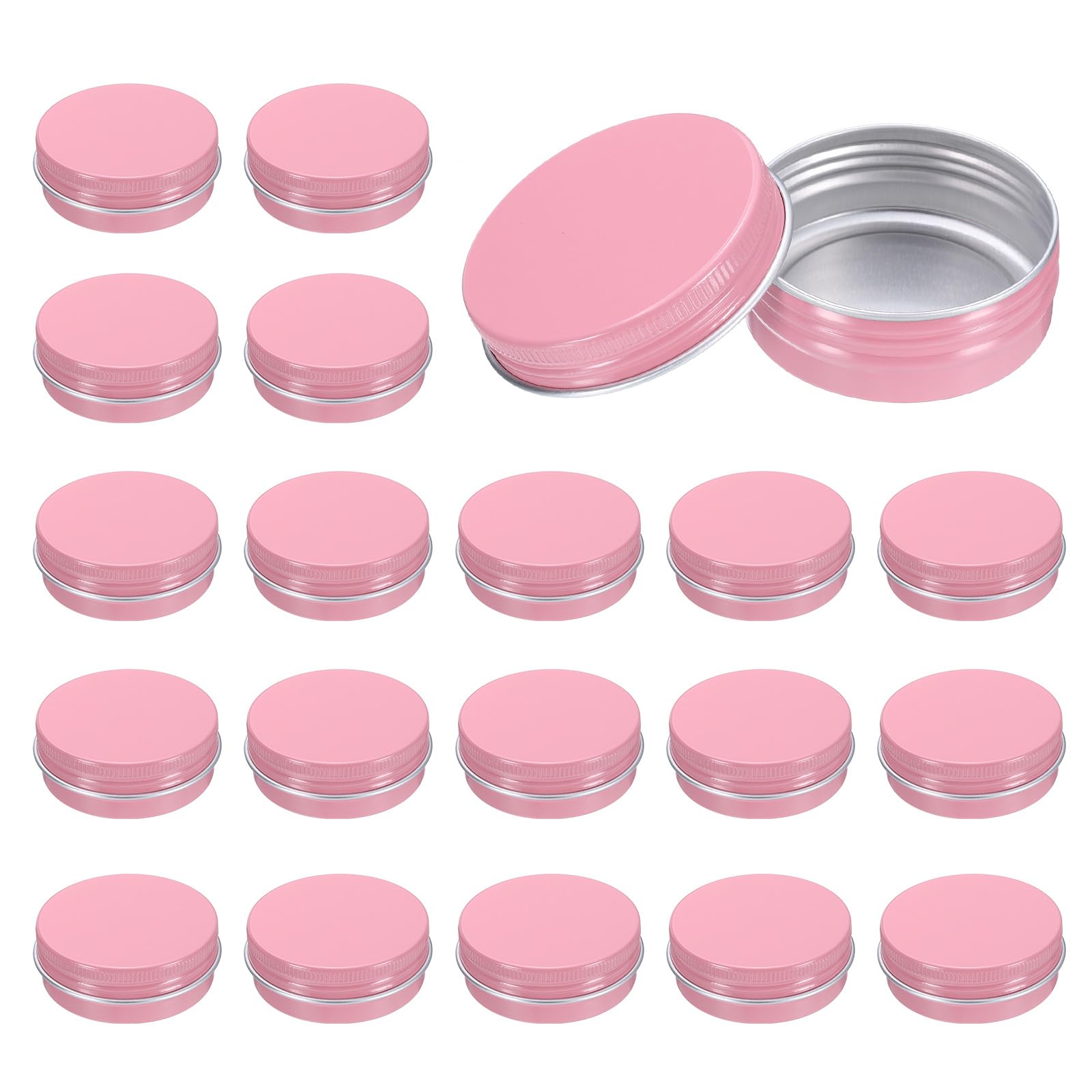 uxcell 1 Oz Tin Cans, 20 Pcs Aluminum Round Tins, Travel Sized Small Metal Tins Cosmetic Sample Containers with Screw Lid for Lotion Bars Beard Balms Candles, Pink