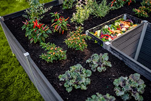 Vita Urbana 6 Foot x 6 Foot Embossed Vinyl Keyhole Garden with Composting Basket, Slate Grey, Gray, Woodgrain, PVC, BPA and Pthalate Free, VT17607