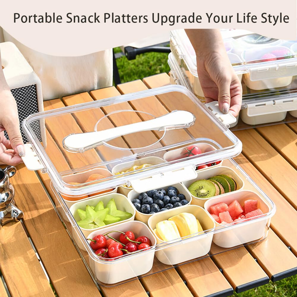 Iosjeude Tackle Box For Snacks, Divided Serving Tray With Lid And Handle, 9 Compartment Portable Snack Platters For Fruit, Nuts, Candy, Entertaining, Party, Picnic, Food Storage for Travel Beach