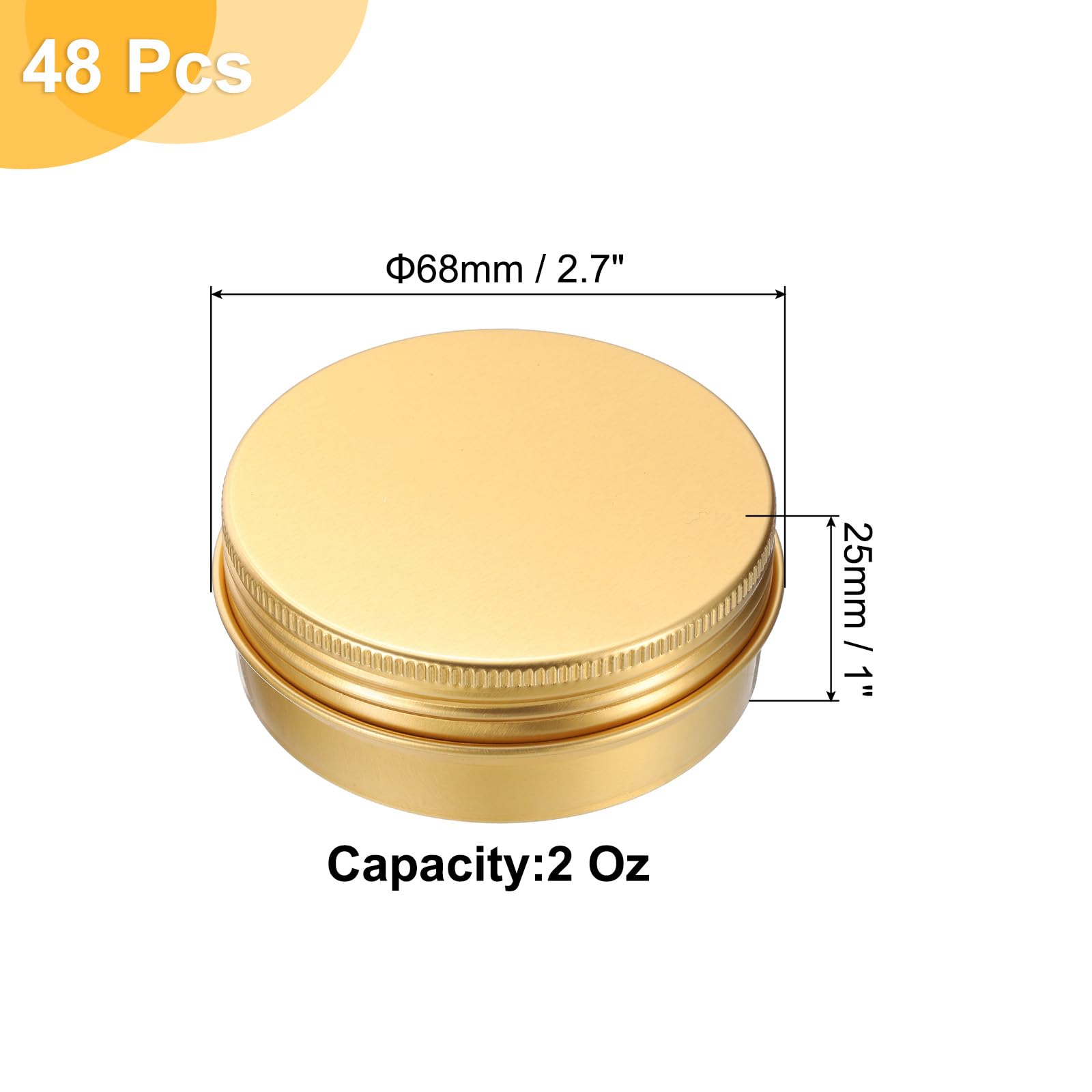 uxcell 2 Oz Tin Cans, 48 Pcs Aluminum Round Tins, Travel Sized Small Metal Tins Cosmetic Sample Containers with Screw Lid for Lotion Bars Beard Balms Candles, Gold