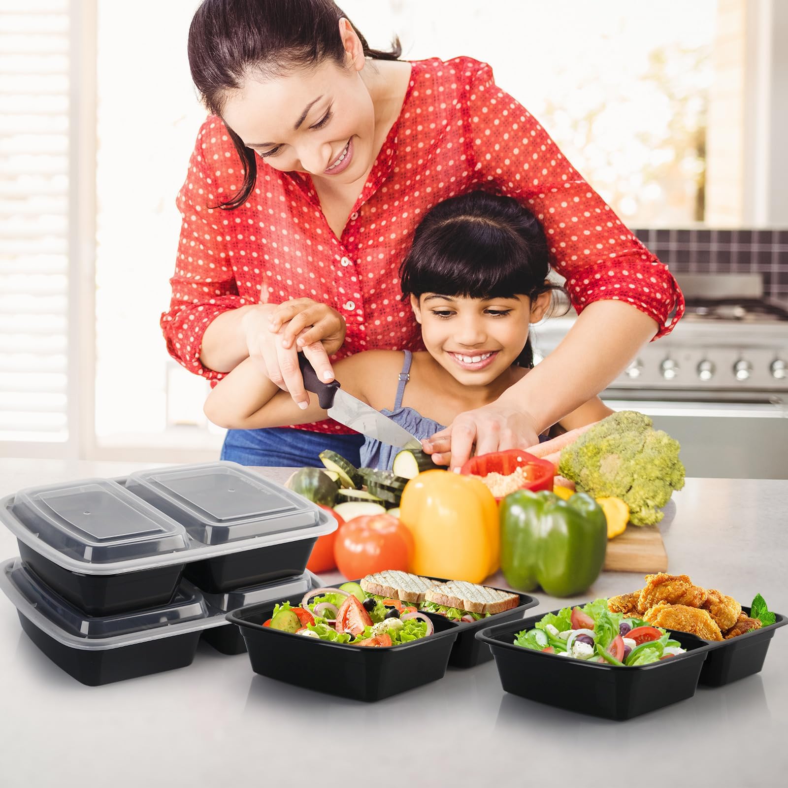vivigu Meal Prep Containers Reusable 50 Pack - 2 Compartment Plastic Food Containers with Lids, To Go Food Containers BPA-Free, To Go Containers With Lids Microwave, Dishwasher, Freezer Safe 30 oz