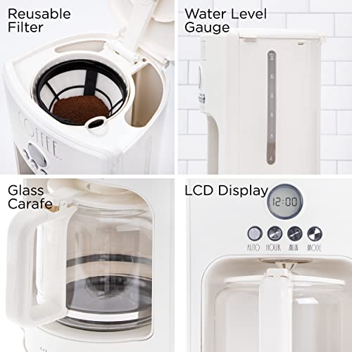 Rae Dunn Programmable Drip Coffee Maker, Coffee Pot for Kitchen, Electric Coffee Machine for Brewing Coffee. Easy to Use Coffee Maker Brews 12 Cups, Genuine Labelled COFFEE