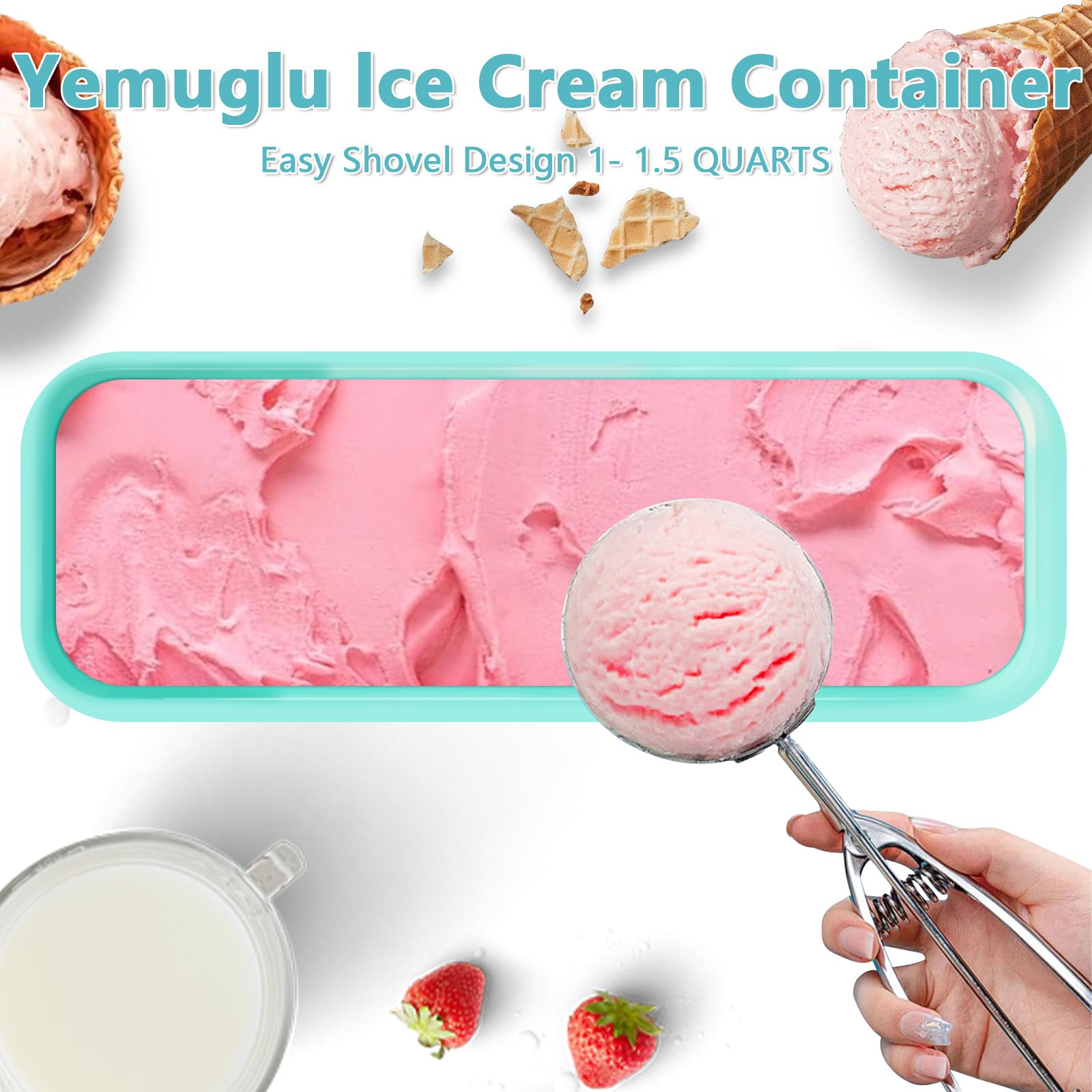 Ice Cream Containers,Silicone Ice Cream Tub Containers for Homemade Ice Cream, 1.5 Quart Ea. Stackable Storage Containers Perfect for Homemade Sorbet, Frozen Yogurt, Stores Easily In Freezer