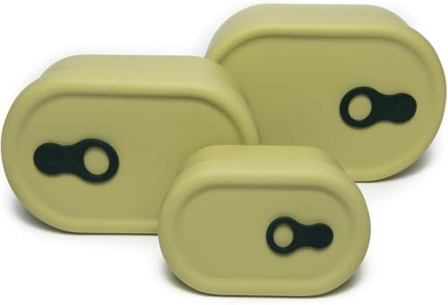 Lagomian Made in Korea, Set of 3 Nesting Hard-Shell Silicone Food Storage Containers | BPA Free, Airtight, Microwave, Dishwasher, Freezer Safe - Bento Lunch Box (Olive)