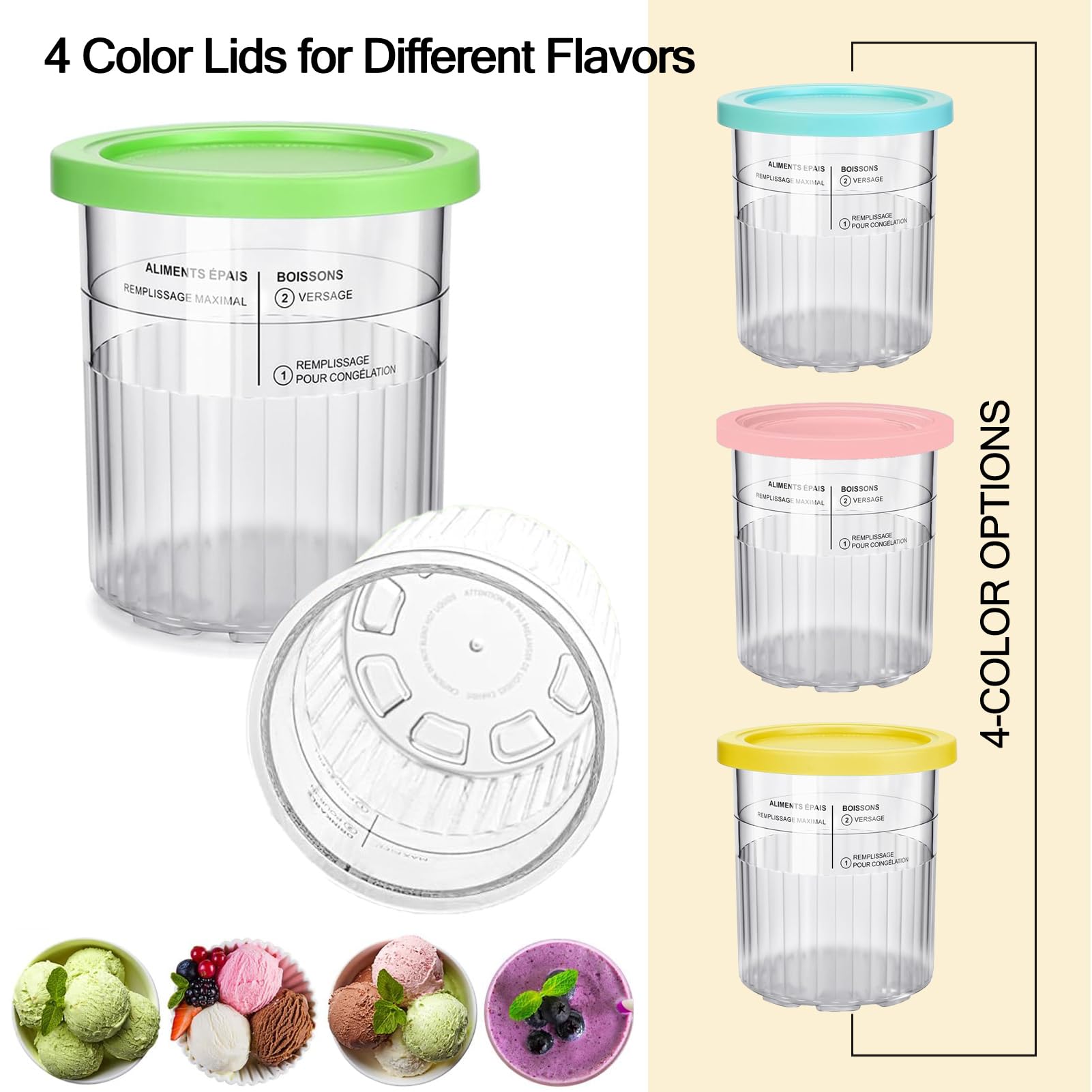 Pint Containers Replacement Fit for Ninja Creami Deluxe Pints and Lids - 4 pack, 24oz XL Cups Compatible with Ninja 11-in-1 NC500/NC501/CN501CO Series Ice Cream Maker - Dishwasher Safe & BPA-Free