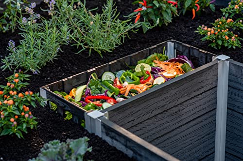 Vita Urbana 6 Foot x 6 Foot Embossed Vinyl Keyhole Garden with Composting Basket, Slate Grey, Gray, Woodgrain, PVC, BPA and Pthalate Free, VT17607
