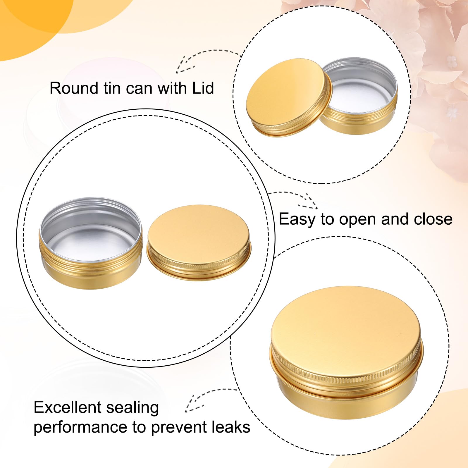 uxcell 2 Oz Tin Cans, 48 Pcs Aluminum Round Tins, Travel Sized Small Metal Tins Cosmetic Sample Containers with Screw Lid for Lotion Bars Beard Balms Candles, Gold