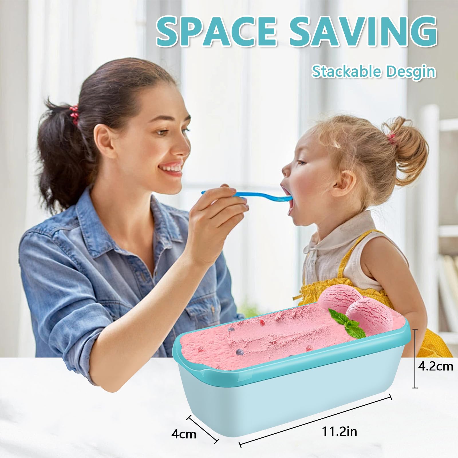 Ice Cream Containers,Silicone Ice Cream Tub Containers for Homemade Ice Cream, 1.5 Quart Ea. Stackable Storage Containers Perfect for Homemade Sorbet, Frozen Yogurt, Stores Easily In Freezer