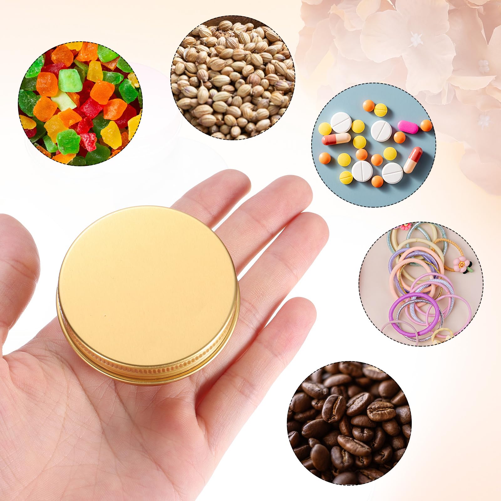 uxcell 2 Oz Tin Cans, 48 Pcs Aluminum Round Tins, Travel Sized Small Metal Tins Cosmetic Sample Containers with Screw Lid for Lotion Bars Beard Balms Candles, Gold
