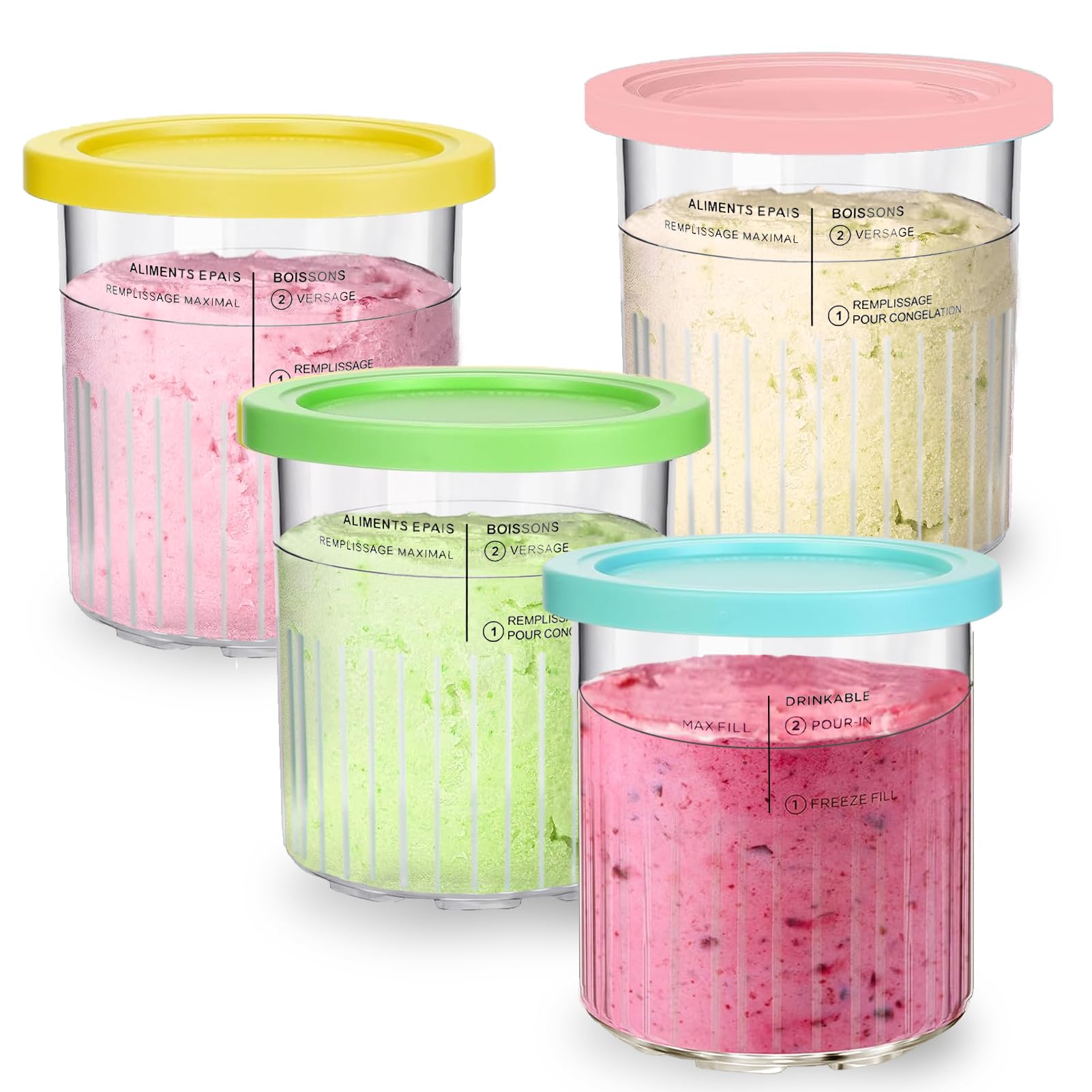 Pint Containers Replacement Fit for Ninja Creami Deluxe Pints and Lids - 4 pack, 24oz XL Cups Compatible with Ninja 11-in-1 NC500/NC501/CN501CO Series Ice Cream Maker - Dishwasher Safe & BPA-Free