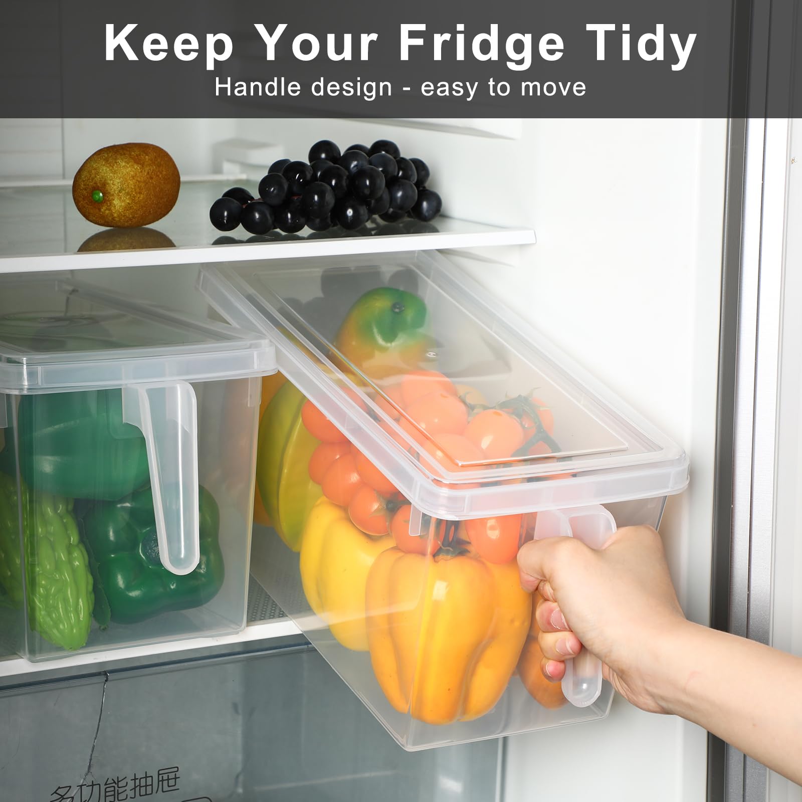 Quzzil 8 Pcs Fridge Organizer Refrigerator Organizer Bins with Lids and Handle Clear Fruit Storage Containers for Fridge Vegetable, Egg, Meat (Divided and Normal Style)