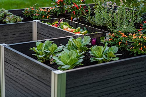 Vita Urbana 6 Foot x 6 Foot Embossed Vinyl Keyhole Garden with Composting Basket, Slate Grey, Gray, Woodgrain, PVC, BPA and Pthalate Free, VT17607