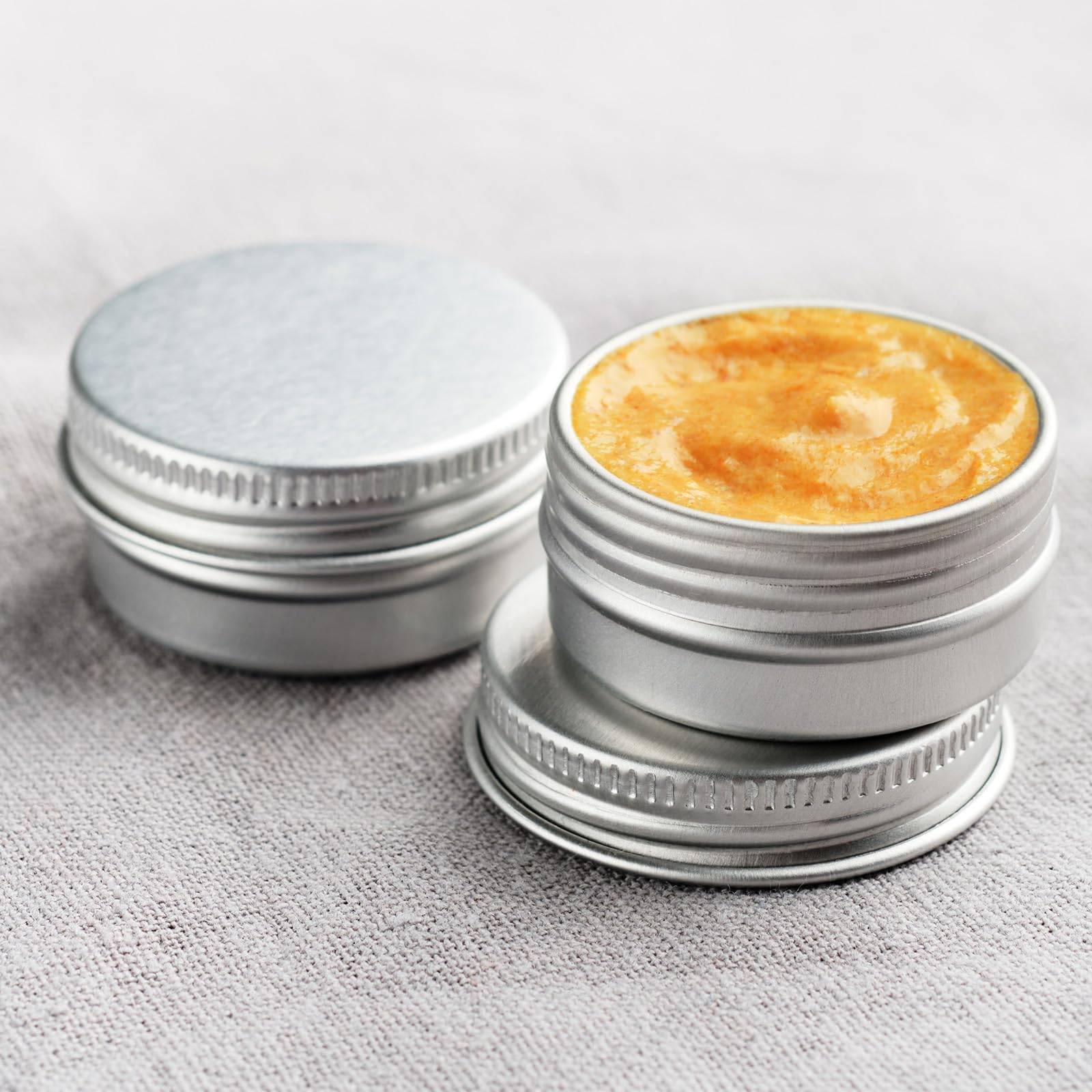 uxcell 2 Oz Tin Cans, 48 Pcs Aluminum Round Tins, Travel Sized Small Metal Tins Cosmetic Sample Containers with Screw Lid for Lotion Bars Beard Balms Candles, Gold