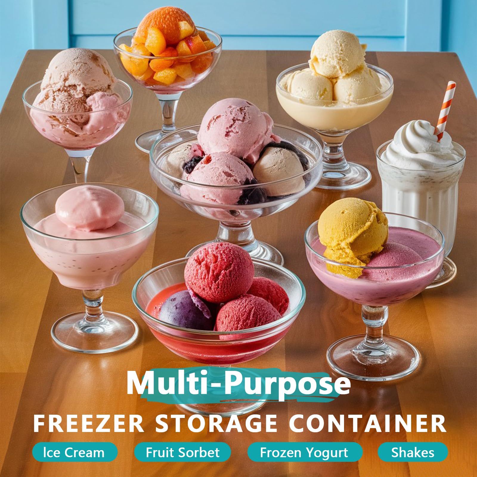 Ice Cream Containers,Silicone Ice Cream Tub Containers for Homemade Ice Cream, 1.5 Quart Ea. Stackable Storage Containers Perfect for Homemade Sorbet, Frozen Yogurt, Stores Easily In Freezer
