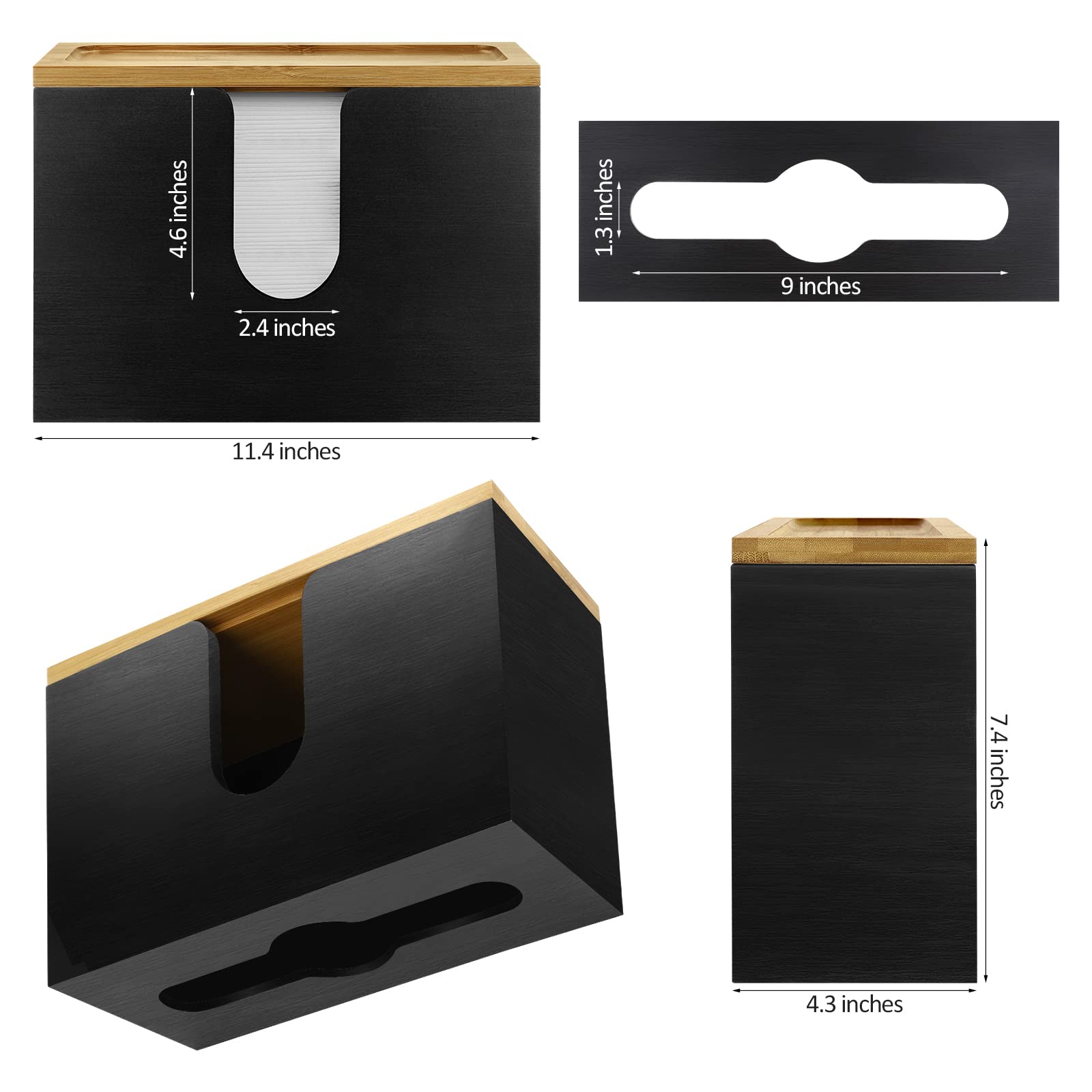 ADXCO Paper Towel Dispenser Wall Mount Bamboo Black Paper Hand Napkin Dispenser with Lid for Bathroom Kitchen Office and Toilet