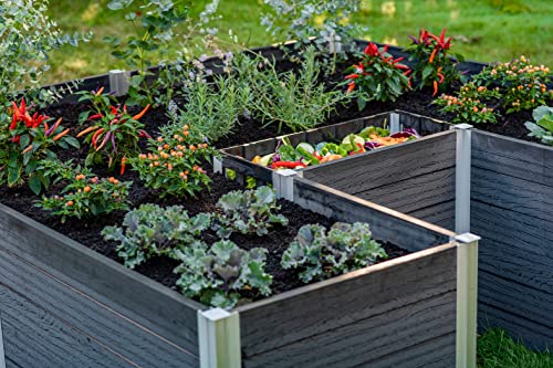 Vita Urbana 6 Foot x 6 Foot Embossed Vinyl Keyhole Garden with Composting Basket, Slate Grey, Gray, Woodgrain, PVC, BPA and Pthalate Free, VT17607