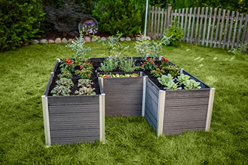 Vita Urbana 6 Foot x 6 Foot Embossed Vinyl Keyhole Garden with Composting Basket, Slate Grey, Gray, Woodgrain, PVC, BPA and Pthalate Free, VT17607
