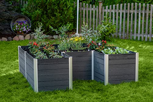 Vita Urbana 6 Foot x 6 Foot Embossed Vinyl Keyhole Garden with Composting Basket, Slate Grey, Gray, Woodgrain, PVC, BPA and Pthalate Free, VT17607