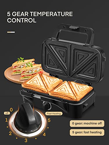FOHERE Waffle Maker 3 in 1 Sandwich Maker 1200W Panini Press With Removable Plates and 5-gear Temperature Control, Non-stick Coating Easy to Clean,Indicator Lights, Silver/Black
