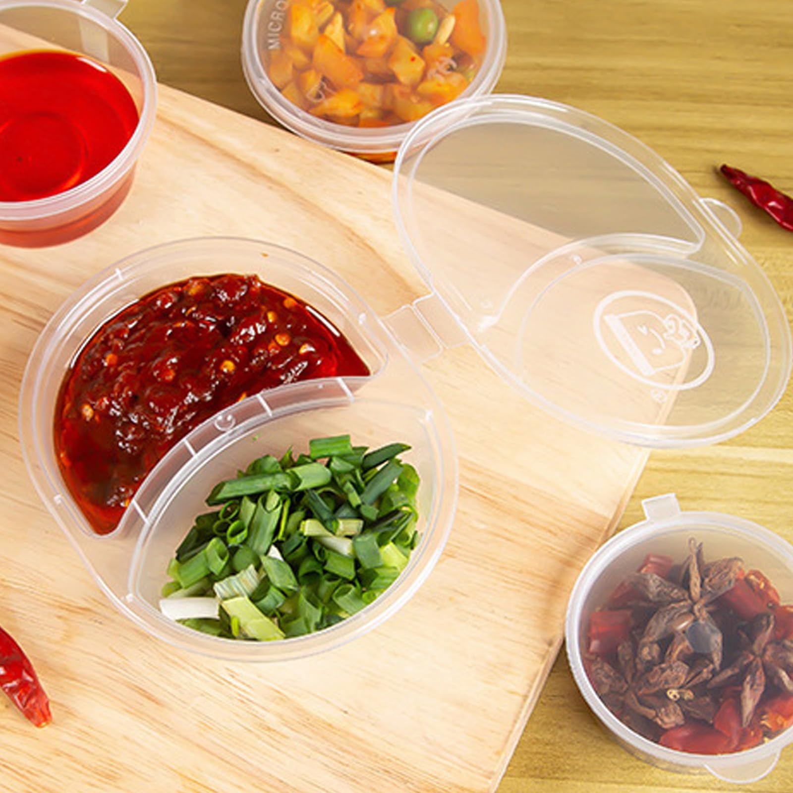 cheshjulv 14 Pcs 2-Compartment Salad Dressing Container To Go and Food Containers with Lids, Perfect for to-go Sauce, Travel,Small Condiment Containers with Lids