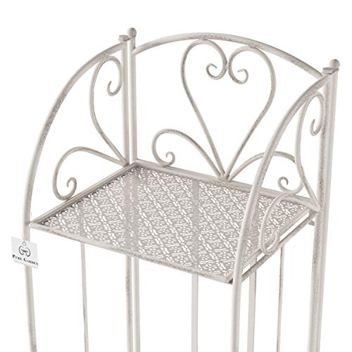 Pure Garden Plant Stand β 3-Tier Vertical Shelf Indoor or Outdoor Folding Wrought Iron Home Garden Display with Laser Cut Shelves (Antique White)