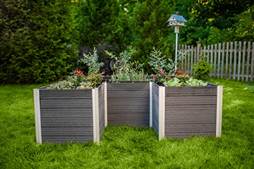 Vita Urbana 6 Foot x 6 Foot Embossed Vinyl Keyhole Garden with Composting Basket, Slate Grey, Gray, Woodgrain, PVC, BPA and Pthalate Free, VT17607