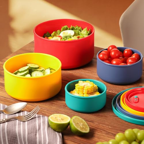 Silicone Food Containers with Lids,Set of 4 Airtight Food Storage Containers for Lunch,Meal Prep&Storage,Premium BPA-FREE Silicone Lunch Containers Lunch Box,Leak Proof,Microwavable and Freezer Safe