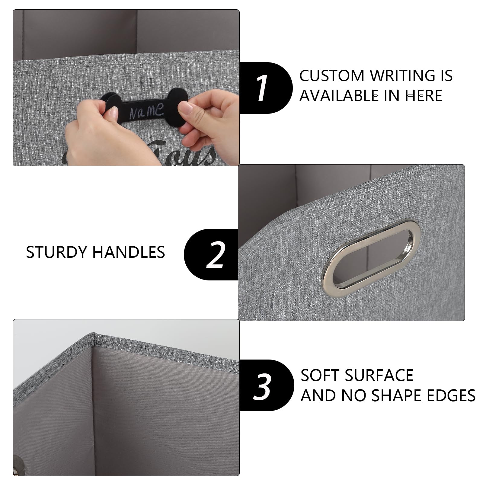 Geyecete Big Dog Toys Storage Bins Canvas Foldable Fabric Trapezoid with metal handles pet Baskets,Can be Personalized,Storage Bin Large toy box Organizer-Snow Gray