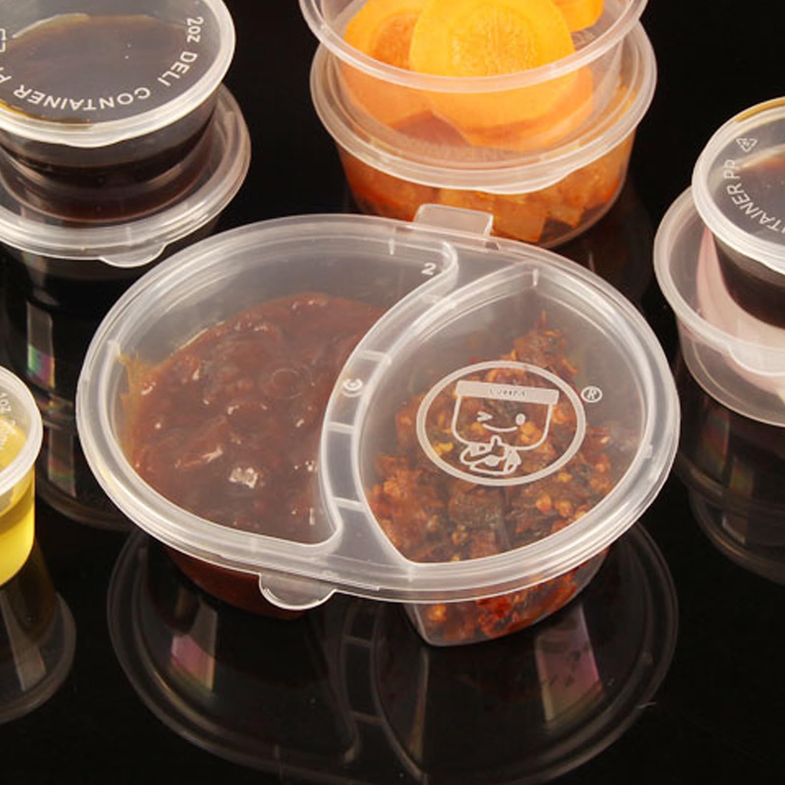 cheshjulv 14 Pcs 2-Compartment Salad Dressing Container To Go and Food Containers with Lids, Perfect for to-go Sauce, Travel,Small Condiment Containers with Lids