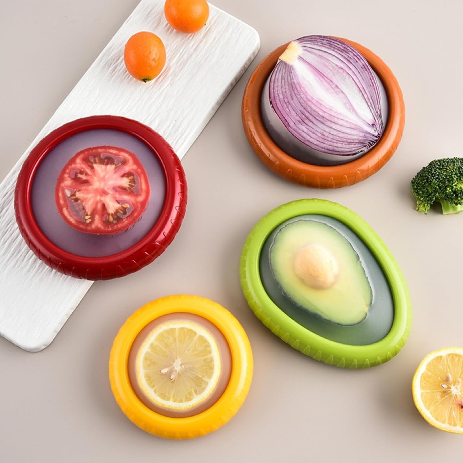 ANGEO Fruit Storage Containers for Fridge, Avocado Saver, Fruit and Vegetable Anti-Oxidation Storage Box, Set of 4 Reusable Refrigerator Storage Containers for Maintaining Freshness of Food
