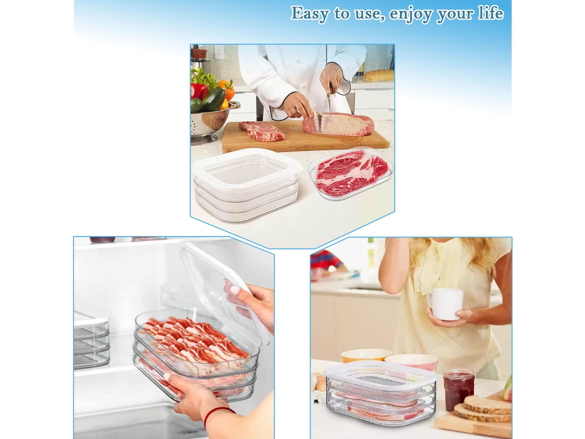 Nagyphgar Deli Meat Container for Fridge, Cold Cuts Container with Food Clip, Bacon Lunch Meat Container for Refrigerator, Stackable Food Storage Boxes with Lid, Cheese Storage Container, BPA Free