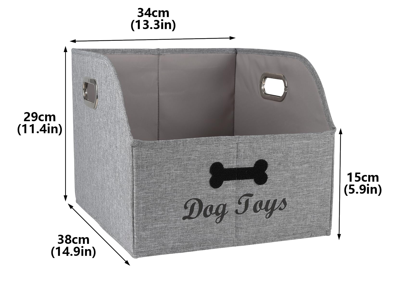 Geyecete Big Dog Toys Storage Bins Canvas Foldable Fabric Trapezoid with metal handles pet Baskets,Can be Personalized,Storage Bin Large toy box Organizer-Snow Gray