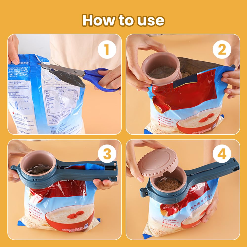 Soputry Bag Clip with Pour Spout, Food Bag Sealing Clip, Reusable Plastic Cap Sealer for Snack (2)