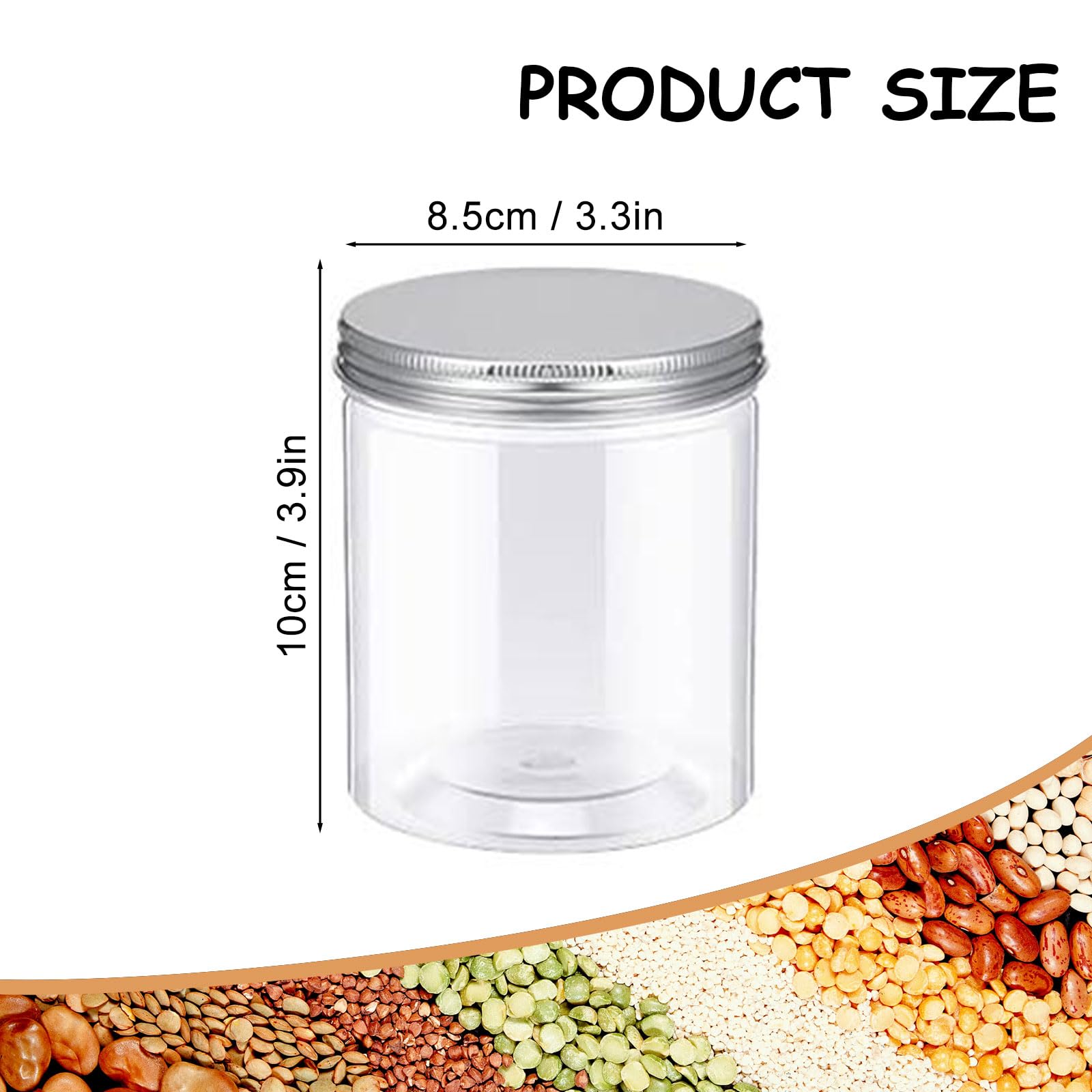 HDFCLUP 11 Pcs 16 oz Silver Plastic Jars with Ribbed Lids Wide Mouth Food Plastic Jars Airtight Paint Storage Containers for Beauty Products,Kitchen & Household Storage (Silver Lids)