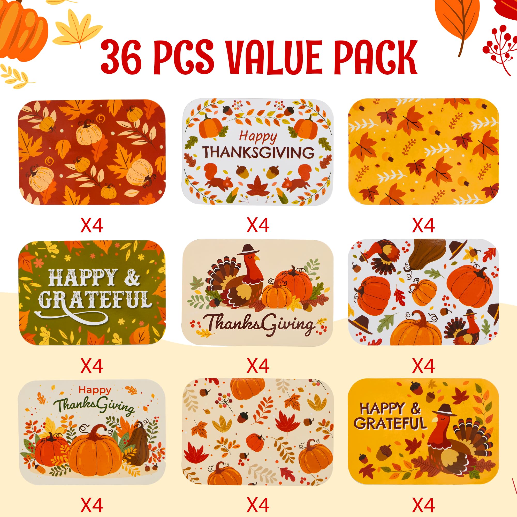 JOYIN 36Pcs Thanksgiving Leftover Containers with Lids, Fall Festive To Go Food Containers, Thanksgiving Tin Foil Containers for Party Leftovers & To-Go Meals, Thanksgiving Party Disposable Containers