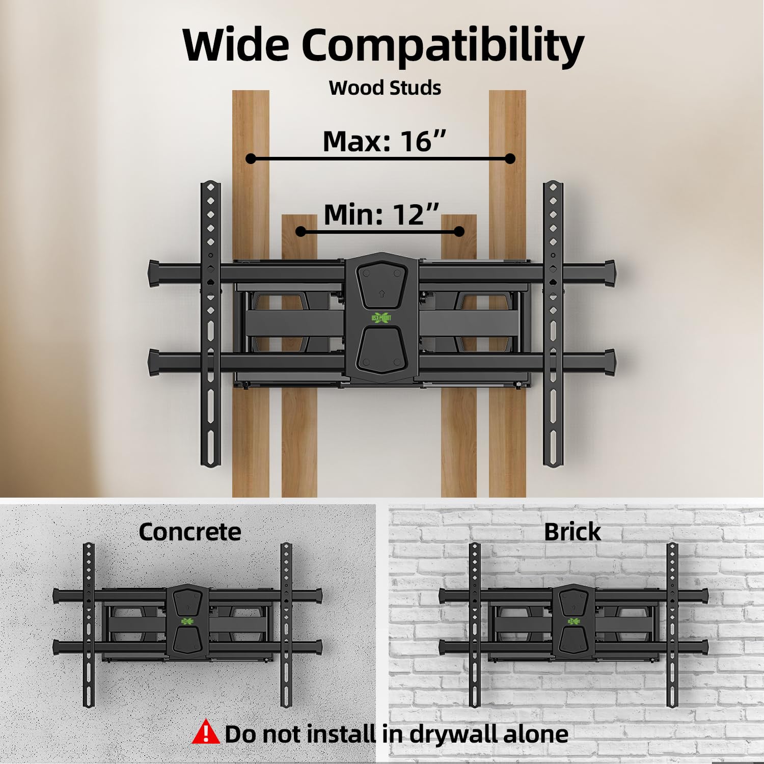 USX MOUNT Full Motion TV Wall Mount for 42"-80" TVs, Swivel and Tilt TV Mount , Wall Mount TV Bracket with Articulating 6 Arms, Max VESA 600x400mm, 110 lbs, 16" Wood Studs with Wall Drilling Template