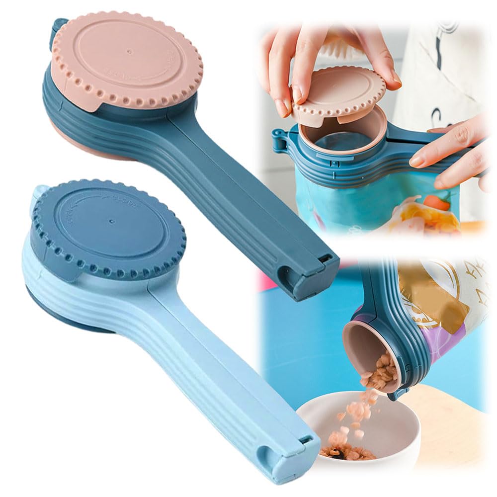 Soputry Bag Clip with Pour Spout, Food Bag Sealing Clip, Reusable Plastic Cap Sealer for Snack (2)