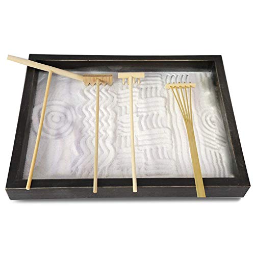 Zen Sandbox Rake 4-Pieces Kit Micro Landscape Decoration Sand Table Bamboo Rake Smoothing Hand Tools Combo Landscape Sand Rakes Feng Shui Gardening Supplies for Home Office