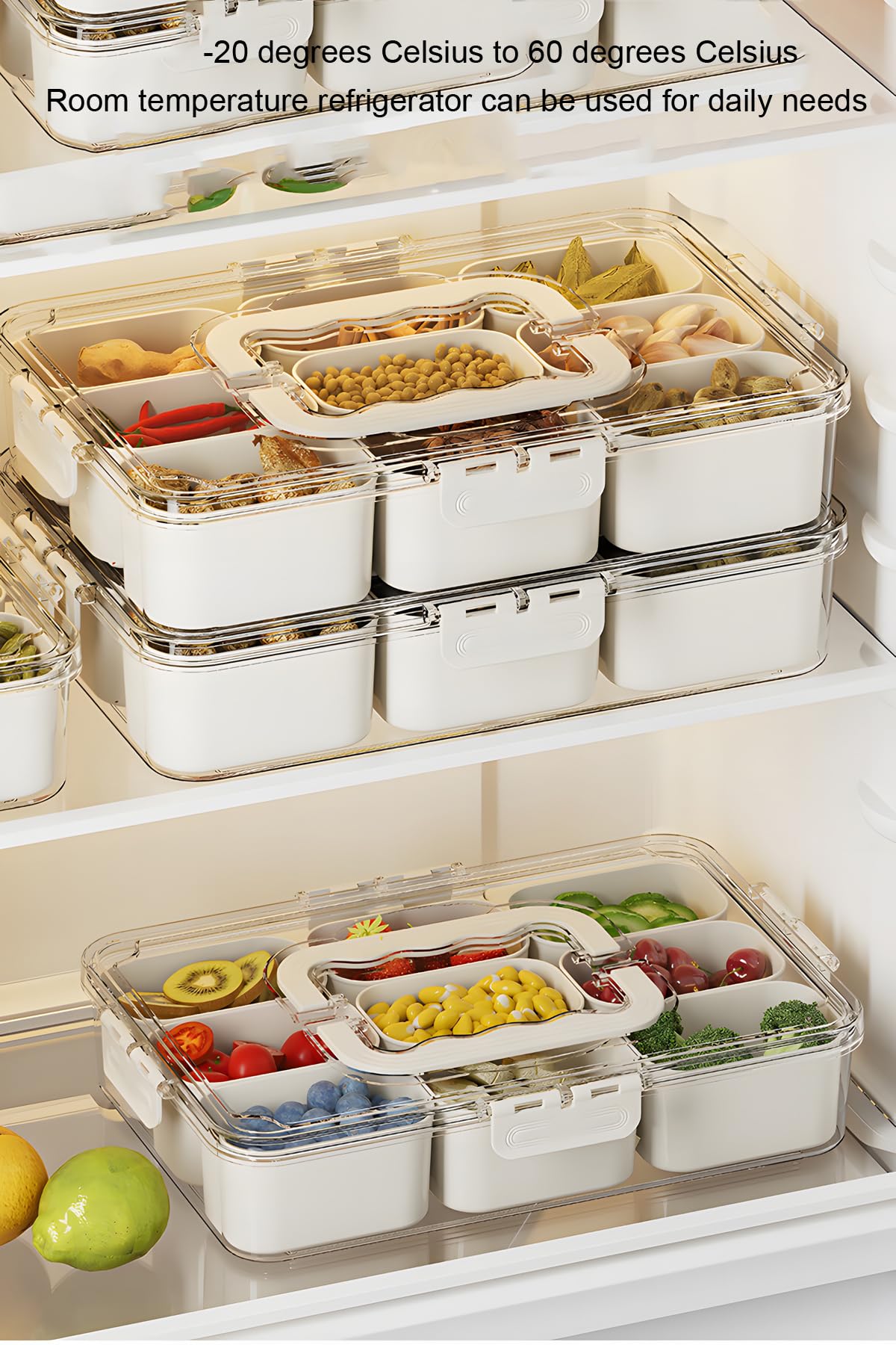 Divided Veggie Tray with Lid and Handle 9 Compartment Serving Tray with Dividers Portable Travel Snack Containers Stackable Snackle Box Charcuterie Container for Fruit,Vegetable,Salad (9 Containers)