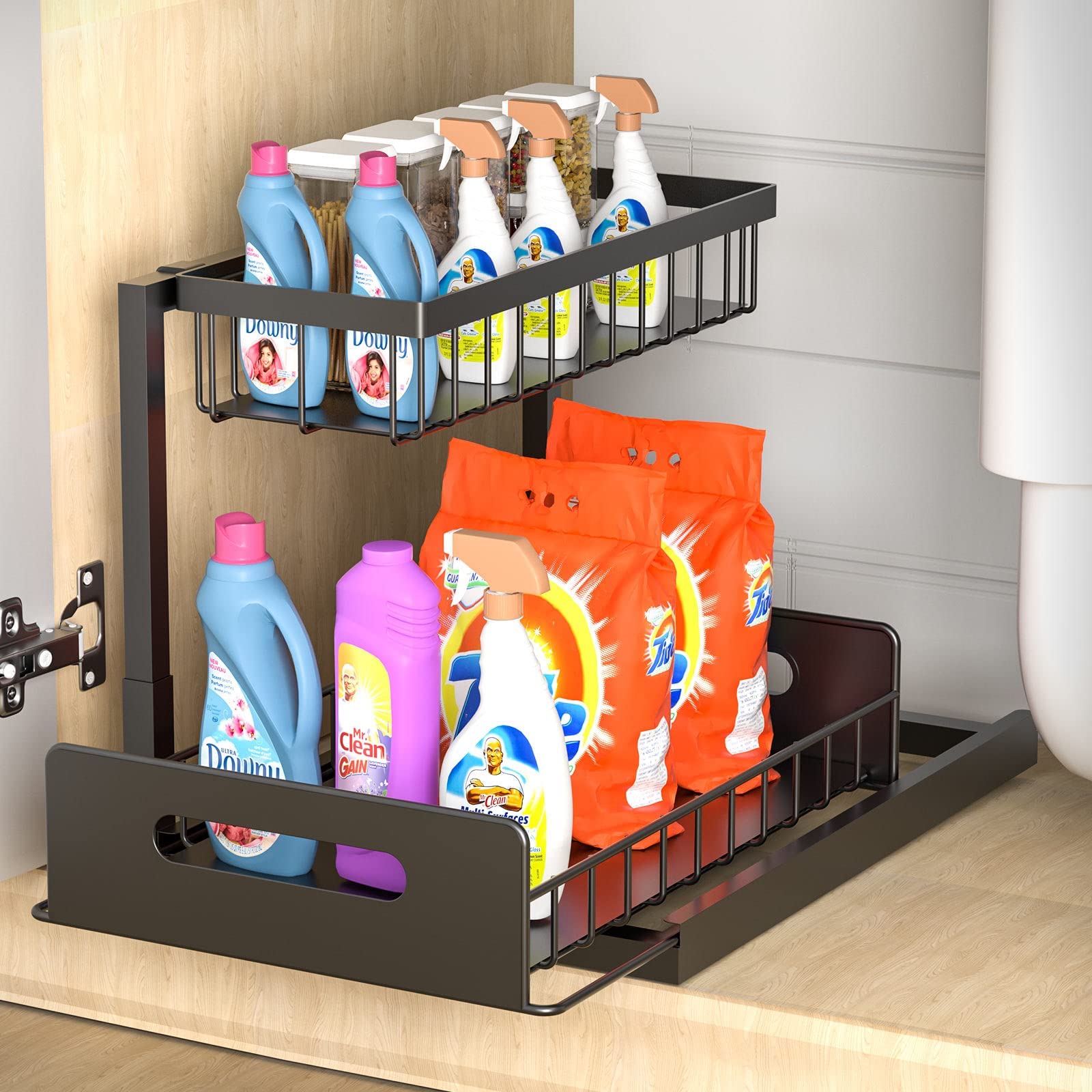 Under Sink Organizers and Storage - ZeJlo Metal 2 Tier Rustproof Under Cabinet Storage - Sliding Kitchen Sink Organizer for Kitchen Bathroom
