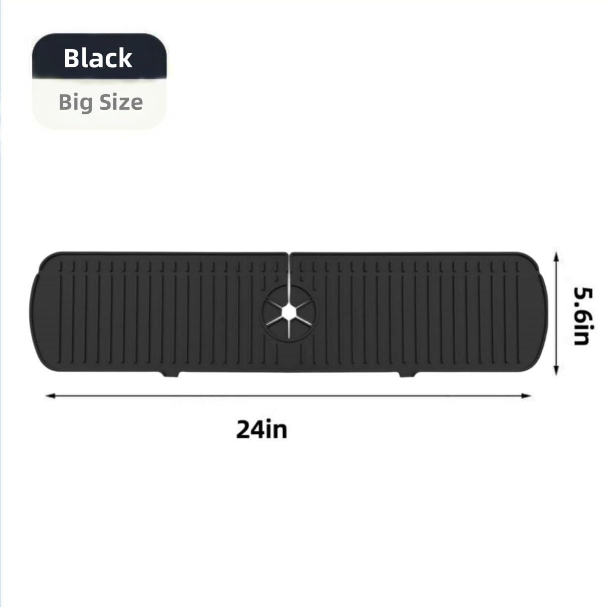 Big Size Kitchen Sink Splash Guard, 24in Faucet Mat Splash Catcher, Handle Drip Catcher Tray, Multipurpose for Kitchen Dish Drying Mats Sponge Holder and Bathroom Countertop Protect (Black, L)