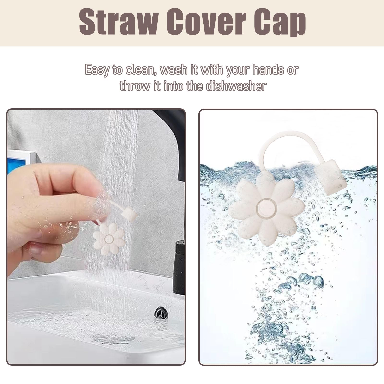 SEMATA Flower Straw Covers Toppers for Stanley Cups 30&40 Oz Tumbler with Handle Accessories 4PCS Silicone Straw Caps Reusable Straw Tips Protectors for Stanley Cup 10mm 0.4in Straws,Off White